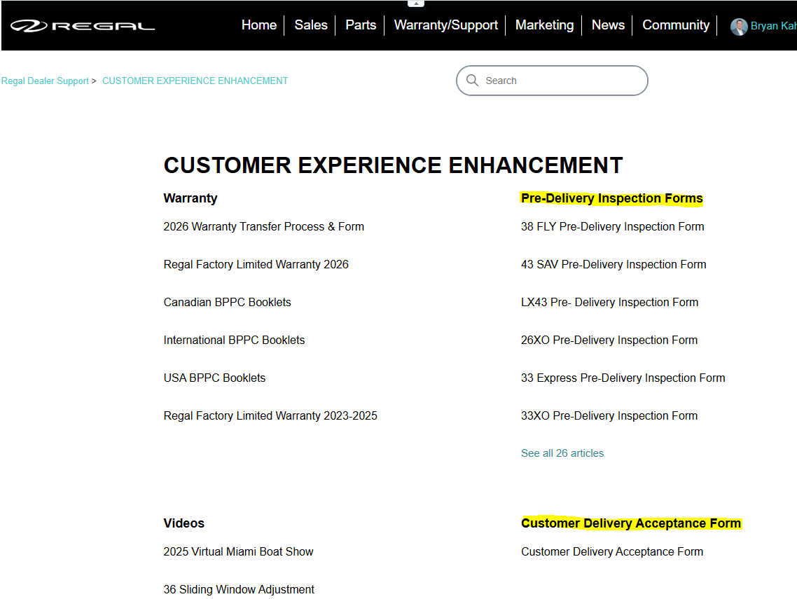 Pre- Delivery Inspection Form Process – Regal Dealer Support